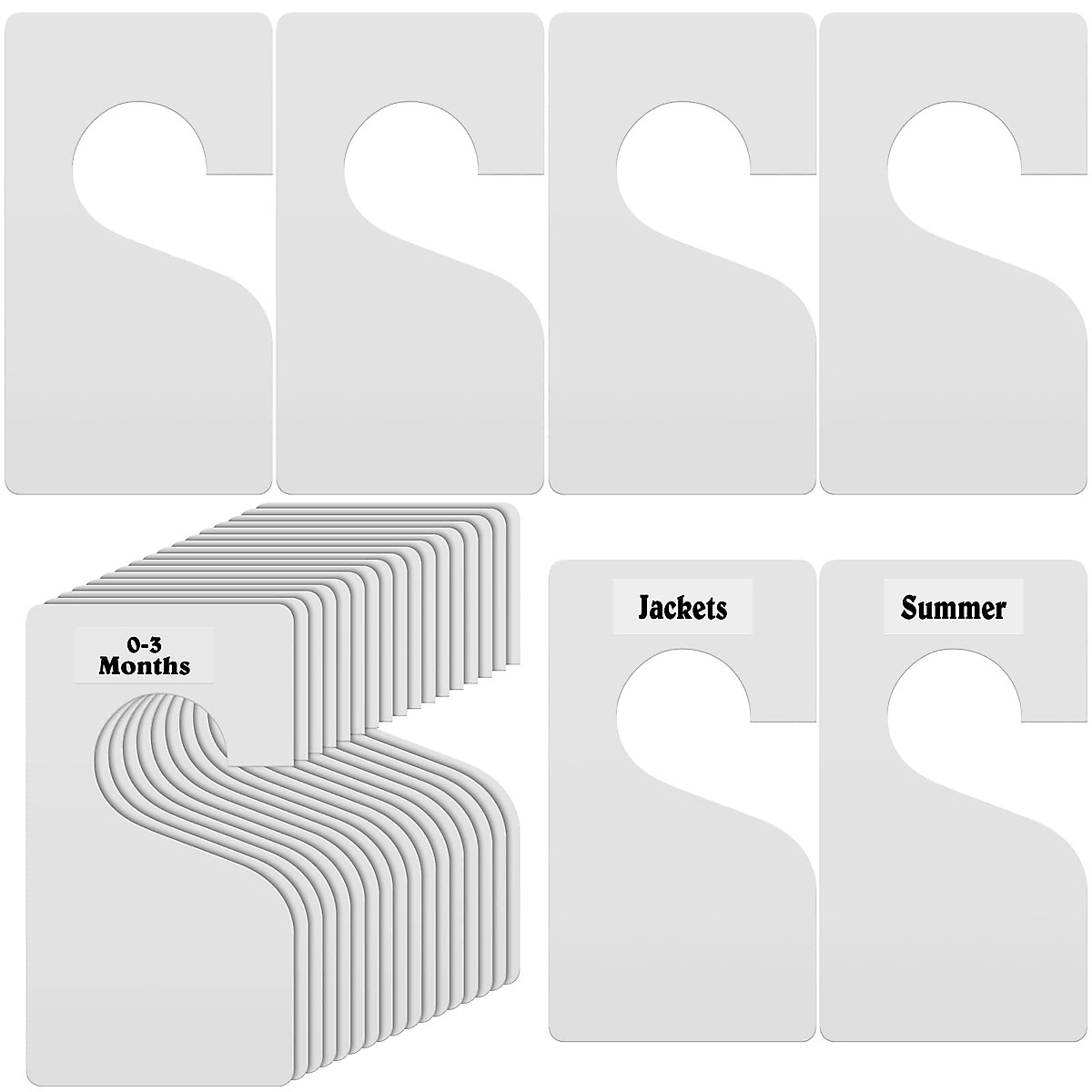 20 Pieces Blank Clothing Rack Divider Clothing Rack Size Dividers Acrylic Baby Closet Dividers Rectangular Large Closet Dividers and 144 Pieces Sorting Labels for Home Closet Cloth Store DIY Craft