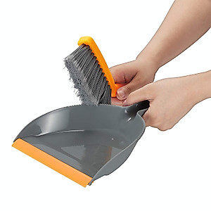 Mini Broom and Dustpan Set - Small Broom and Dustpan Set for Home, Camping Broom, Whisk Brooms Small(Gray Orange)