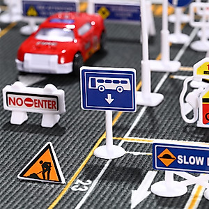 56Pcs Street Road Signs Playset Traffic Signs Playset Mini Electric Traffic Lights Toy Road Signs for Play(Mini Size)