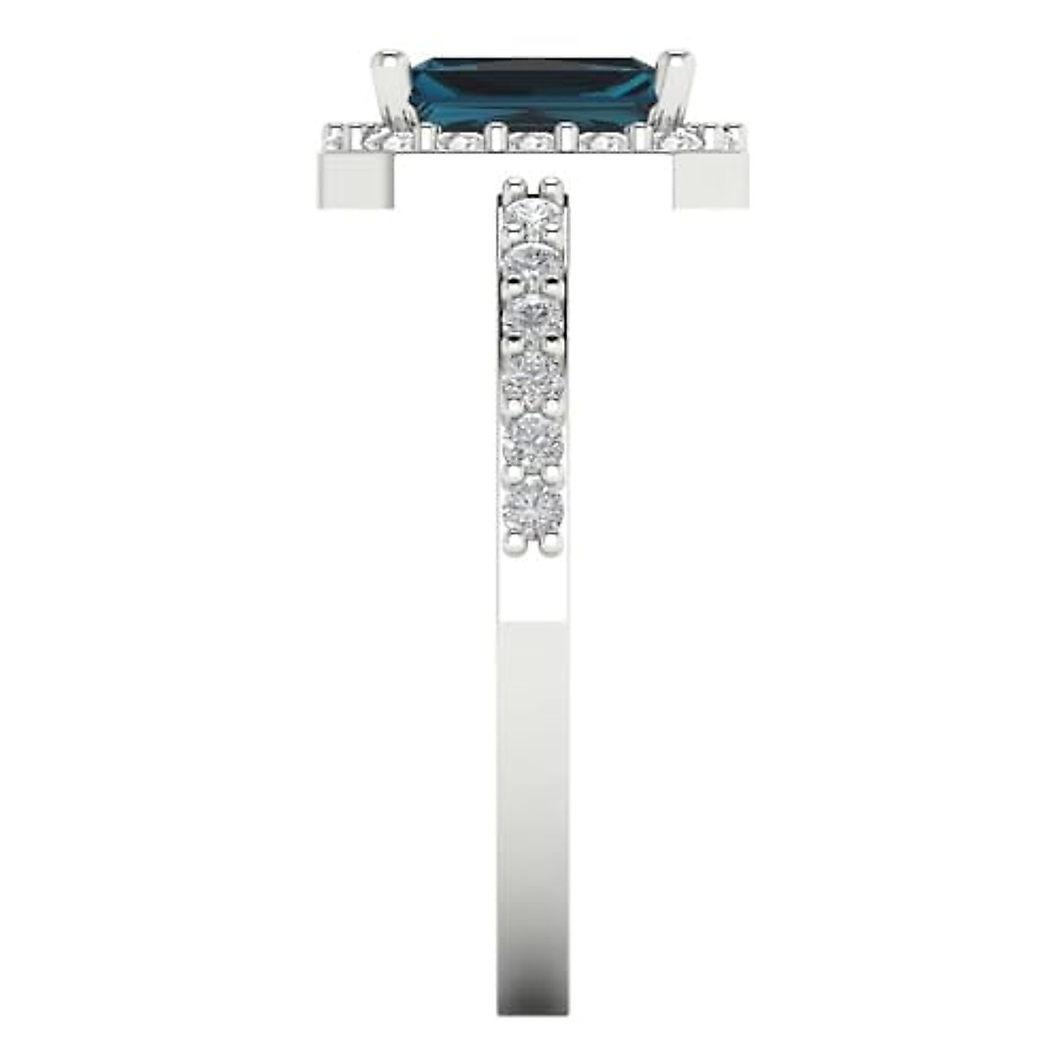 Clara Pucci 2.07 ct Emerald Cut Solitaire Halo Natural London Blue Topaz Engagement Promise Anniversary Bridal Ring 18K White Gold 3.5