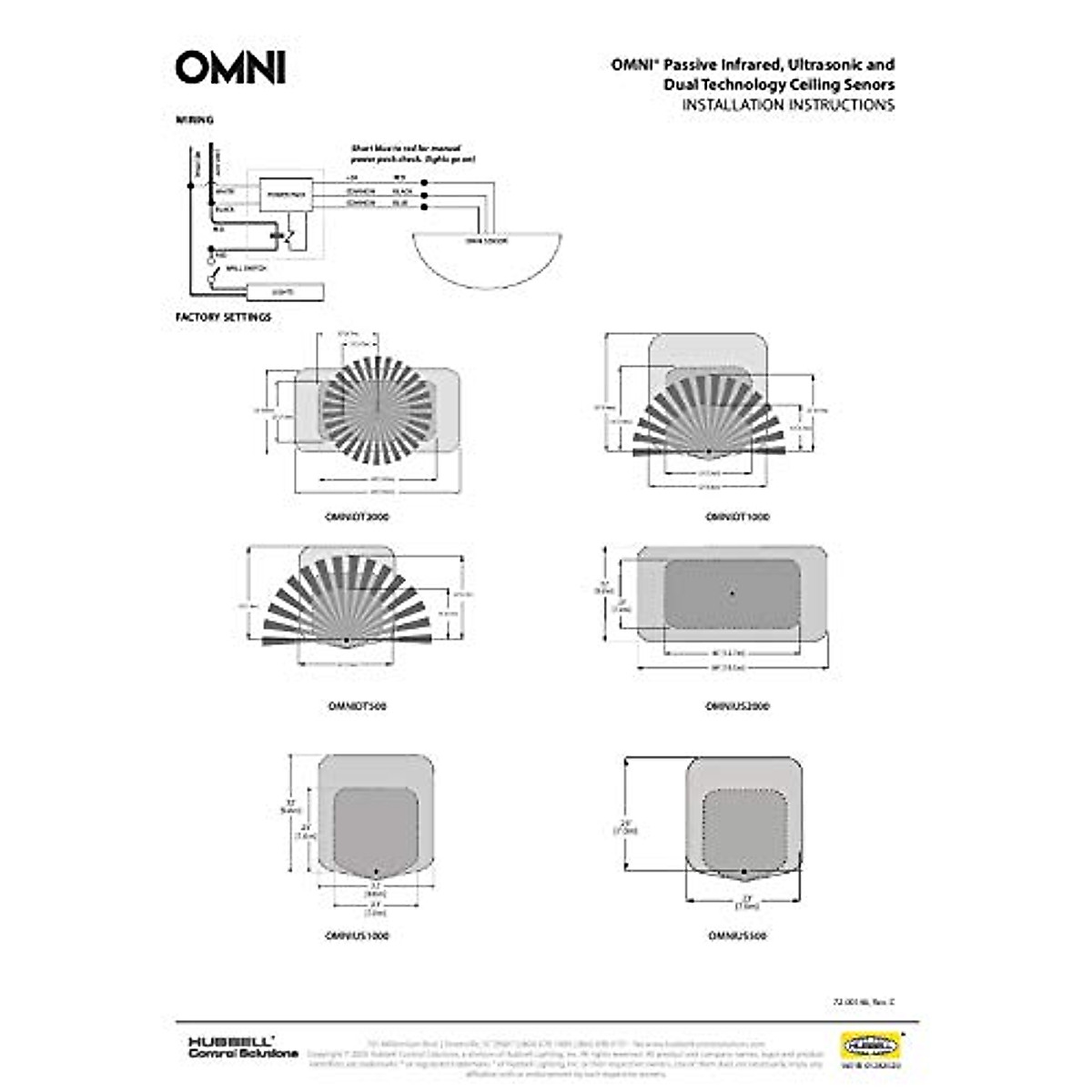 HUBBELL LIGHTING OMNIIRL Ultrasonic and PIR Ceiling Sensor, 1500-Square Foot range, White