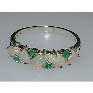 LetsBuyGold 925 Sterling Silver Natural Opal and Emerald Womens Eternity Ring - Size 11.75