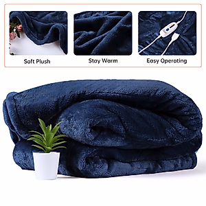 Heated Blanket, Full Size Electric Blanket 72"x84", with 4 Fast Heating Levels and 10 Hours Auto Shut-Off, ETL Certification, Super Soft Flannel, Office and Home Use, Navy Blue