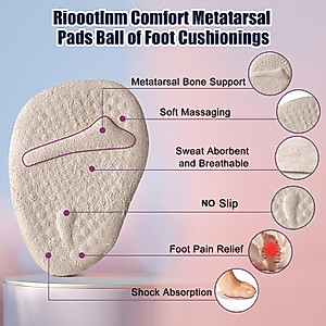 Riootlnm Metatarsal Pads, Ball of Foot Cushions, Heel Pads Inserts for Too Big Shoe, Reduce Foot Pain, No Slip Heel Grips Liners Shoe Pads for Loose Shoe, Blisters(Beige+Black)