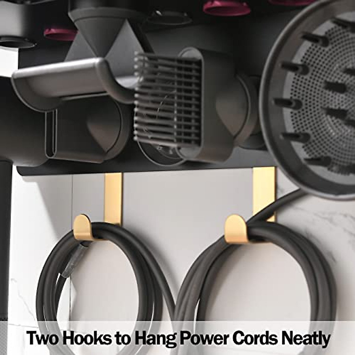 Floatant Wall Mount Holder for Dyson Airwrap Styler Supersonic Hair Dryer, Nail-Free or Perforat Install, Organizer for Storage Attachments, Rack with Hooks for Accessories Nozzles Barrels Brushes