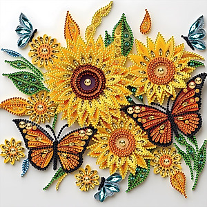 Stalente Diamond Painting Kits for Adults Sunflower, 5D Special Shape Diamond Art Kits for Beginners, Crystal Rhinestones Diamond Painting for Home Wall Decoration Gift 12×12inch, Butterfly