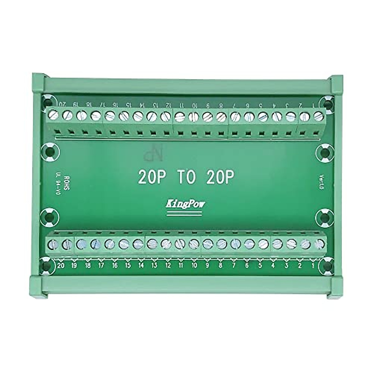 Jienk DIN Rail Mount 10A 300V 20Position 20P to 20P Screw Terminal Block Distribution Module