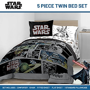 Star Wars Comic Book Twin Size Comforter Set - 5 Piece Bedding Includes Sheet Set & Pillow Covers - Super Soft Cozy Kids Bedding