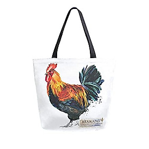 Canvas Tote Bag Marans Rooster Woman Beach Bag Vintage Grunge Shoulder Bag School Had Bag Large Reusable Handbag Lightweight for Shopping Grocery Travel Holiday Gift