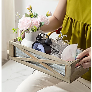 Venalys Wooden Toilet Tank Basket, Rustic Bathroom Decor Box, Farmhouse Toilet Paper Organizer Holder, Decorative Bathroom Storage Basket, Barn Door (Gray)