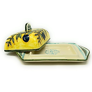 CERAMICHE D'ARTE PARRINI- Italian Ceramic Butter Dish Hand Painted Decorated Olives Made in ITALY Tuscan Art Pottery