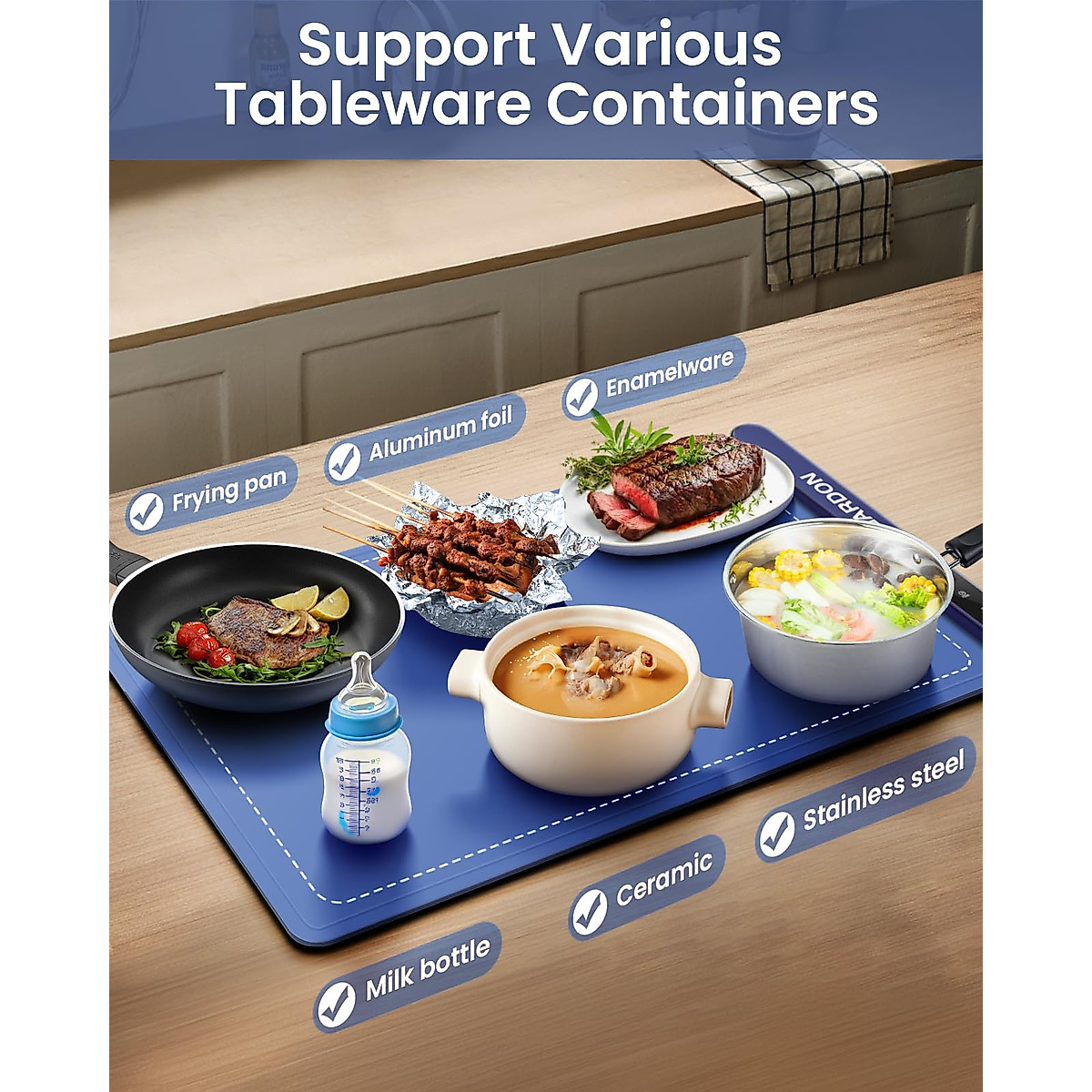 Gardon Electric Warming Tray, Upgraded Graphene Adjustable Food Warmer, 6 Temperature Settings, Silicone Food Warming Mat for Family Parties, Gatherings, Christmas Dinner, House Warming Gift Ideas