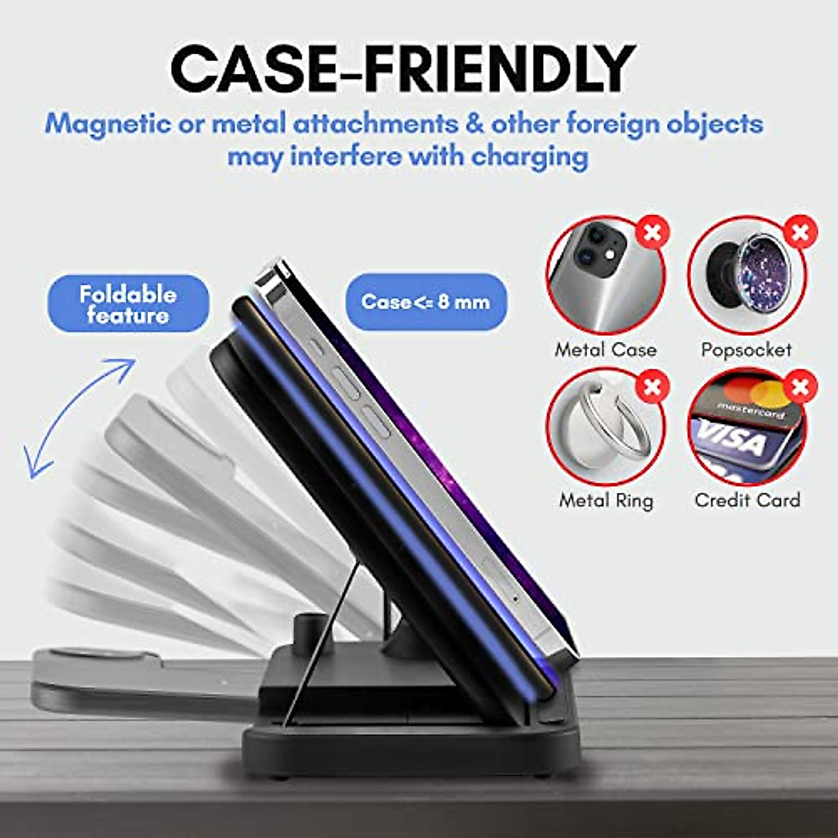 C&Berg 4 in 1 Charging Station Apple, 15W Fast Charger Portable Dock Stand, Compatible w/Qi-Certified Devices, iPhone 13/13 Pro/12/12 Pro/SE/11/X NoteS8/9/10, iWatch, Airpods & Apple Pencil 3 in 1