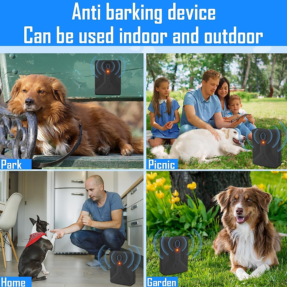 No Bark Deterrent Device Indoor, Anti Barking Device, Dog Bark Deterrent Devices, 45 Ft Barking Dog Deterrent, 3 Modes Electric Bark Box, for Small, Medium and Large Dogs, Indoor and Outdoor Use