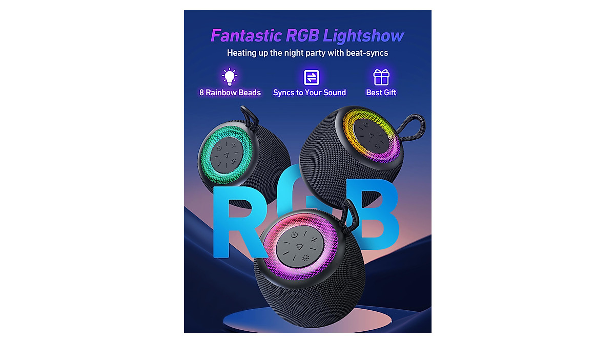 LENRUE F62 Portable Bluetooth Speaker with RGB Lights & Waterproof IPX5