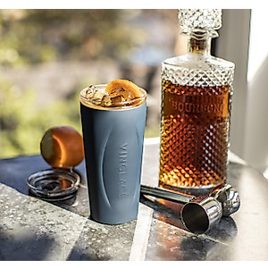 Vinglacé Stainless Steel Drink Tumbler- Insulated Hot and Cold Beverage Cup with Glass Insert and Lid, 14 oz, Navy
