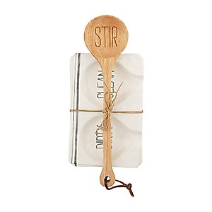 Mud Pie Bistro Clean and Dirty Double Side Spoon Rest, White, 5.5" x 8.25" | spoon 12"