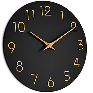 Mosewa 12 Inch Black Wall Clock Battery Operated Silent Non-Ticking - Modern Simple Minimalist Clock Decorative for Kitchen,Bedroom,Home Office,Bathroom,Living Room