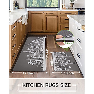 Kitchen Rugs and Mats Cushioned Anti Fatigue, Uamector 2 PCS Non Skid Kitchen Runner Rugs, Waterproof Memory Foam Kitchen Floor Mat, Standing Desk Mat for House, Sink, Office, Kitchen (Gray)