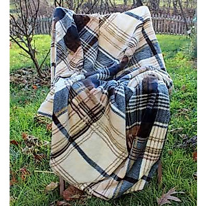Tache Winter Cabin Blue Tan Farmhouse Super Soft Micro Fleece Tartan Plaid Plush Lightweight Dual-Sided Decorative Couch, Sofa, Travel, Lap, Bed Throw Blanket, 50x60