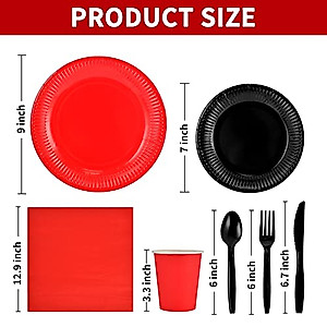 WANGDEFA 120 pcs red and black plates and napkins party supplies set black and red tableware for party red party supplies set black and red party for red birthday plates table decors