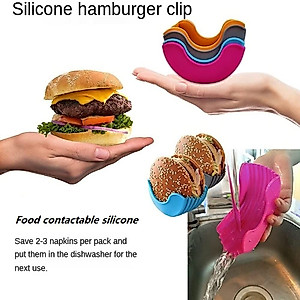 YFEIQI Contact-Free Burger Holder Clip, Retractable-Reusable-Washable Food Grade Silicone Hamburger/Sandwich Clip, Burger Holder Box