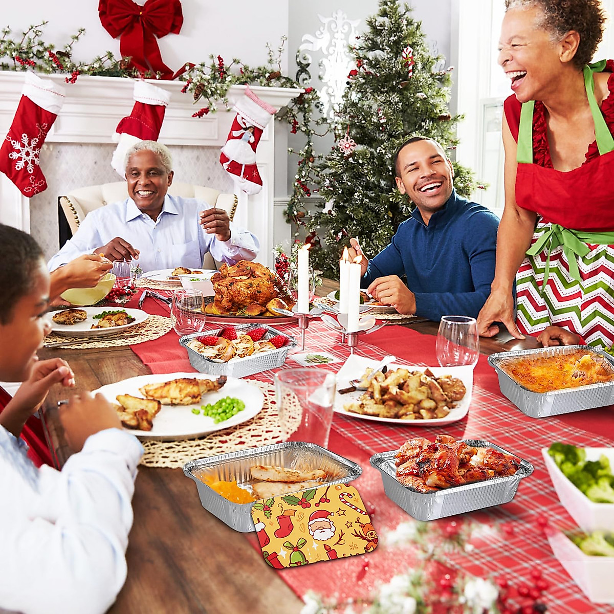 MADHOLLY 50Pack Christmas Cookie Tins with Lids- Heavy Duty Christmas Aluminum Pans with Lids Foil Treat Containers for Christmas Holiday Treats Cookie Exchange Gift Giving Leftovers, 10 Styles