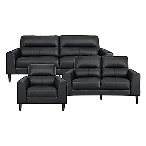 Lexicon Prenzo Leather Match Living Room Sofa Set, 3-Piece, Black