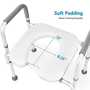 OasisSpace Stand Alone Raised Toilet Seat 300lb - Heavy Duty Medical Raised Homecare Commode and Safety Frame, Height Adjustable Legs, Bathroom Assist Frame for Elderly, Handicap, Disabled