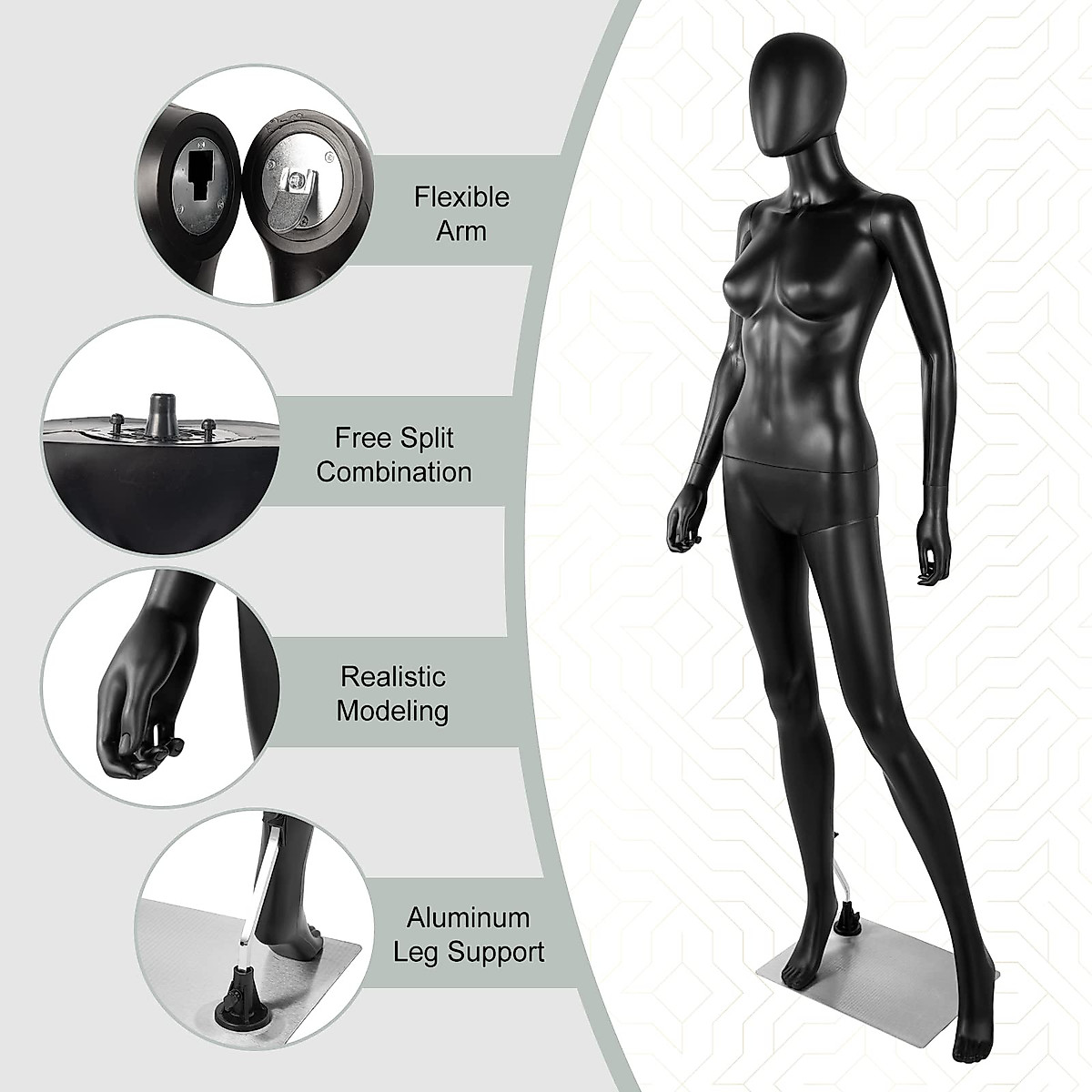 Female Mannequin Full Body Black - 70'' Mannequin Dress Form Display Full Body Mannequin Manikin Torso Stand