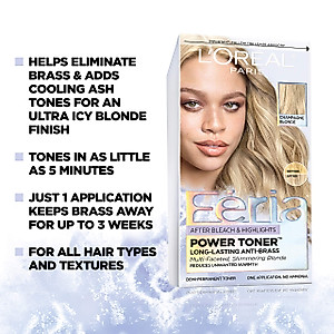 L’Oréal Paris Feria Long-Lasting Anti Brass Power Hair Toner, Champagne Blonde, 1 Application