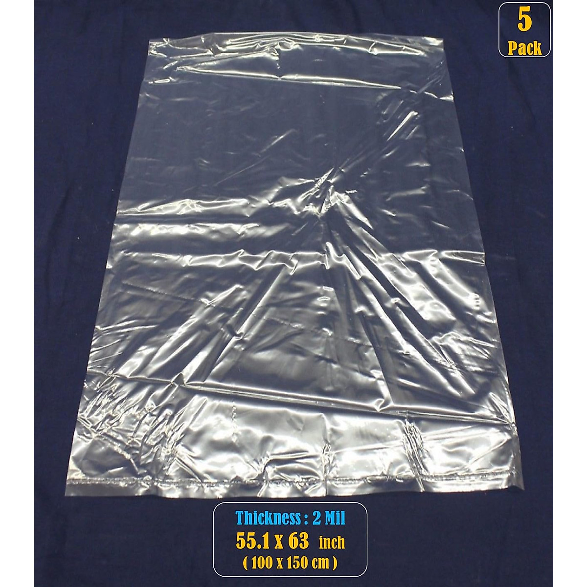 Clear Giant Storage Bags 55x63 Inches Huge Plastic Storage Bags for Furniture, Big Luggage, Industry Equipments Business and Agriculture Use (5 pcs)