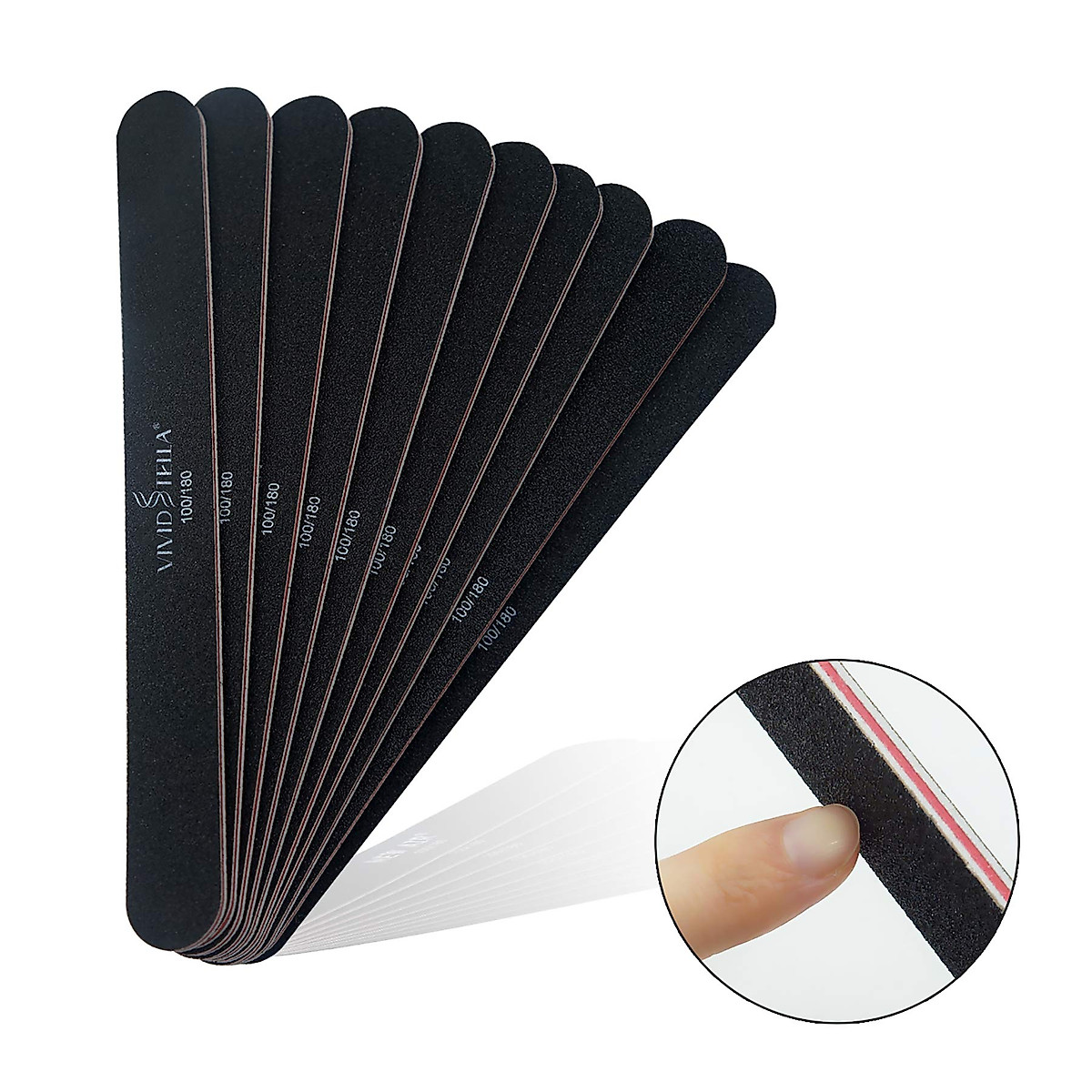 Nail Files Black Straight Nail File Double Sided VIVID STELLA Emery Board Sold by VIVI Nail