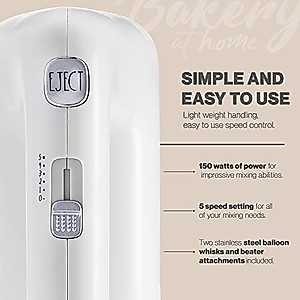 Electric Hand Mixer, Handheld Mixers for Kitchen, With Beaters and Whisk Attachments for Cooking and Baking, Lightweight Handmixer Labeled "BAKE" by Rae Dunn (Cream)