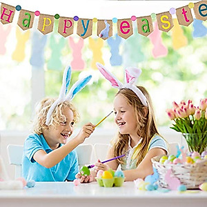 Happy Easter Burlap Banner Decorations, Happy Easter Garland, Easter Decor, Easter Bunting, Easter Bunny Sign, Farmhouse Banner, Easter Decorations For Mantle,Easter Bunny Banner Gift for Kids …