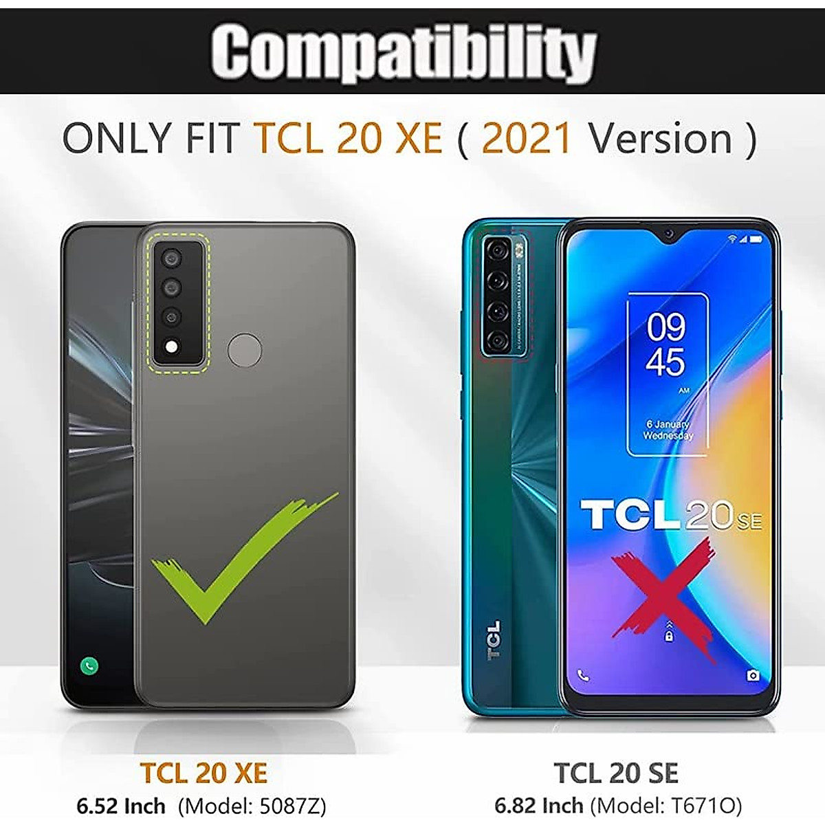I VIKKLY Case for TCL 20 XE (XE Version Only) Case 2021,with HD Screen Protector, Military-Grade Hybrid Dual Layer Shockproof Case with 360° Rotatable Ring Kickstand Fit Magnetic Car Mount (Black)