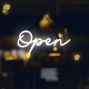 Open Sign for Business Neon Open Sign for Office Open Sign Led for Bar Shop Store Restaurant LED Open Sign w/12V Power Adapter Open Neon Sign w/Remote Controller 8 LED Lighting Modes 20"x9"(White)