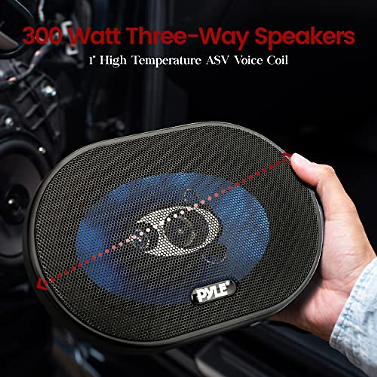 Pyle 5” x 7” Car Sound Speaker (Pair) - Upgraded Blue Poly Injection Cone 3-Way 300 Watts w/Non-fatiguing Butyl Rubber Surround 80-20Khz Frequency Response 4 Ohm & 1" ASV Voice Coil - PL573BL, Apple