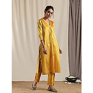 Indian Kurti for Womens With Pant | Art Silk Woven Kurta Kurtis Dress For Women Tops Tunic Yellow