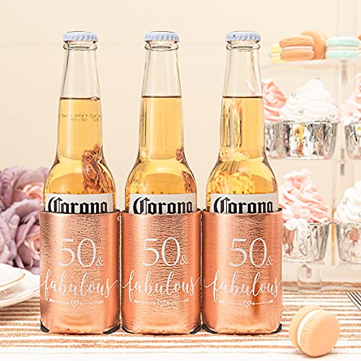 Crisky 50th Birthday Can Cooler for Women 50th Birthday Decorations Rose Gold Can Berverage Beer Sleeve Party Favor, Insulated Can Coolies 50th Birthday Gift Idea for Her 12 Pack