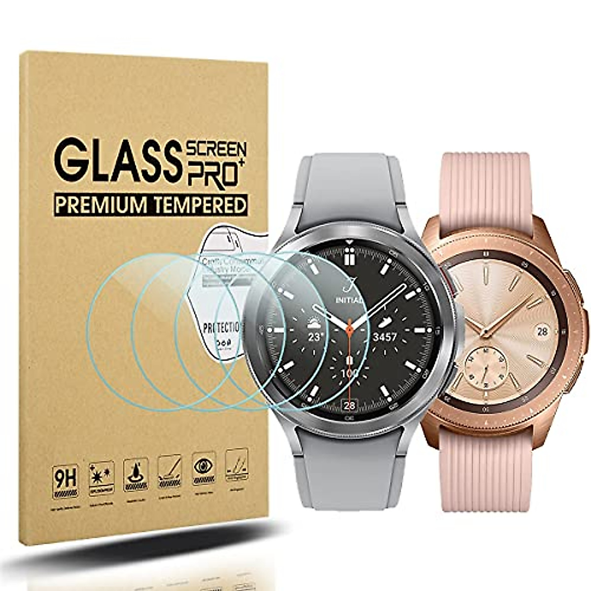 Diruite 4-Pack for Samsung Galaxy Watch 4 Classic 42mm / Galaxy Watch 42mm and Galaxy Watch 3 41mm Screen Protector Tempered Glass [2.5D 9H Hardness][Anti-Scratch]