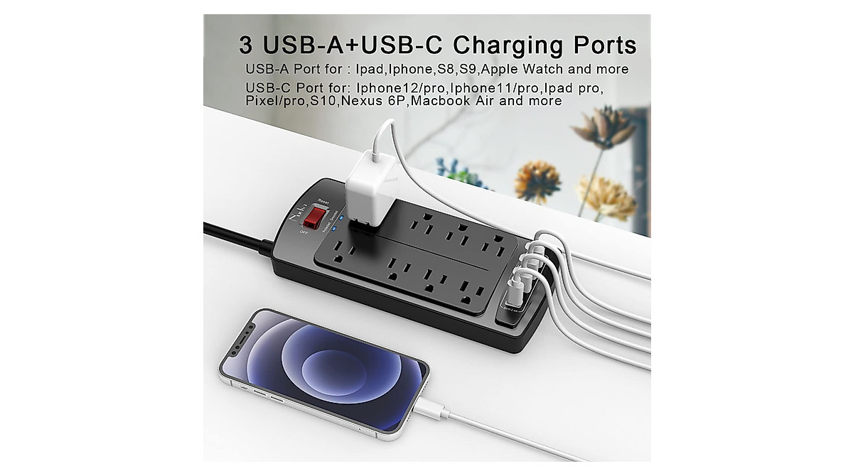 Nuetsa Surge Protector Power Strip with USB and 8 Outlets