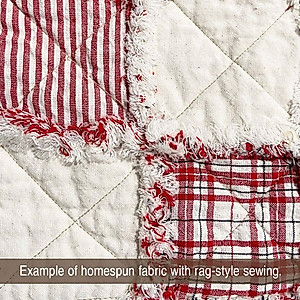 Peppermint Red White Christmas Cotton Homespun Plaid Fabric by JCS - Sold by The Yard