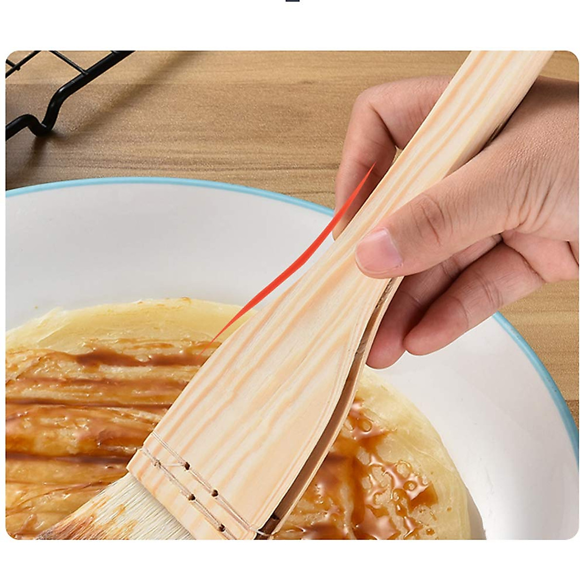 Alminionary 4Pcs Pastry Brushes Basting Oil Brush with Boar Bristles and Hardwood Handles BBQ Cooking Baking Brush for Spreading Butter, Egg Liquid to Pastries, Dessert, Bread Dough