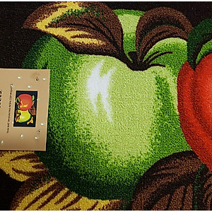 THE RAISE Kitchen Rug, Kitchen Mat, Printed Kitchen Rug (nonskid Back) (18" x 30") 2 Apples, Green & RED
