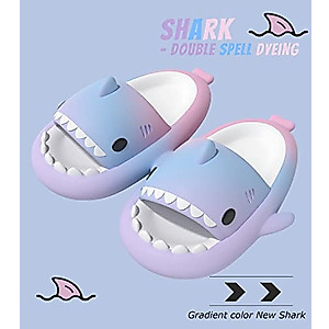 Mdnfdap Gradient Shark Slides for kids 2023 Summer Slippers Sandals Anti-Slip Cloud Slippers Open Toe EVA Lightweight Sole Casual Beach Shoes -(Purple rainbow) 200