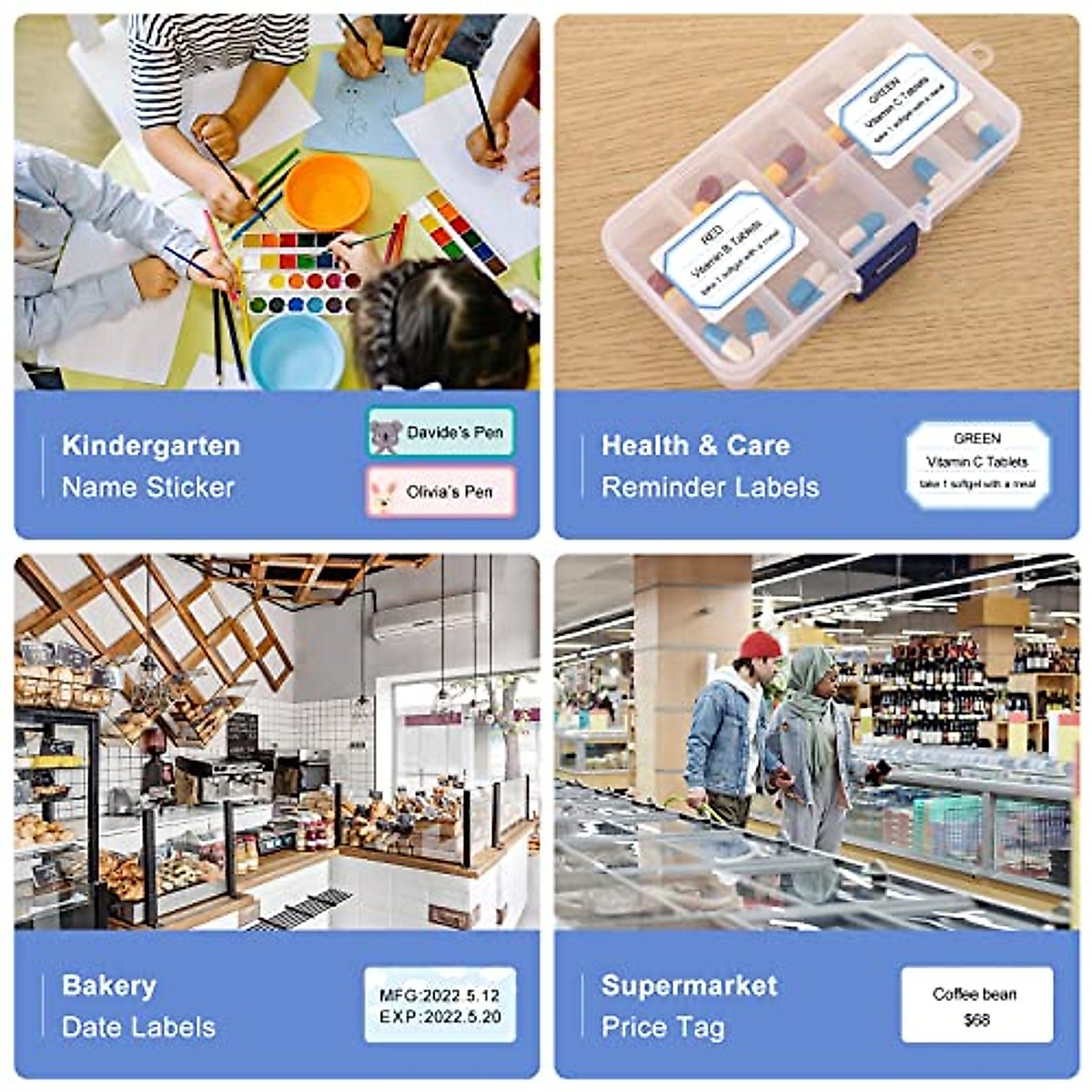 Bundle Label Maker Machine D101 Bluetooth Label Maker with 2 Rolls of White Label Tape 12×40mm, 25×50mm