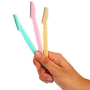 Glamlily 60-Pack Eyebrow Facial Razor for Women, Multipurpose Dermaplane Hair Remover Trimmer Tool, Colorful Shaving Tool Bulk Set, Disposable Self-Care (3 Colors, 6x1.4 In)