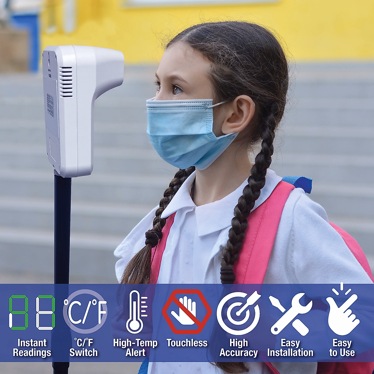 SkinDfense K3 Plus Advance Automatic Temperature Monitor – Infrared Machine with Floor Stand – Non Contact Digital Forehead Scanner System for Adults & Children