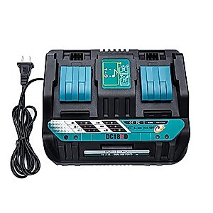 18V DC18RD Dual Ports Battery Charger for Makita 14.4V-18V LXT Lithium-Ion Battery BL1415 BL1430 BL1830 BL1840 BL1850 BL1850B BL1860B BL1860 BL1815, Hiesuan Replace DC18RC DC18SF DC18RT